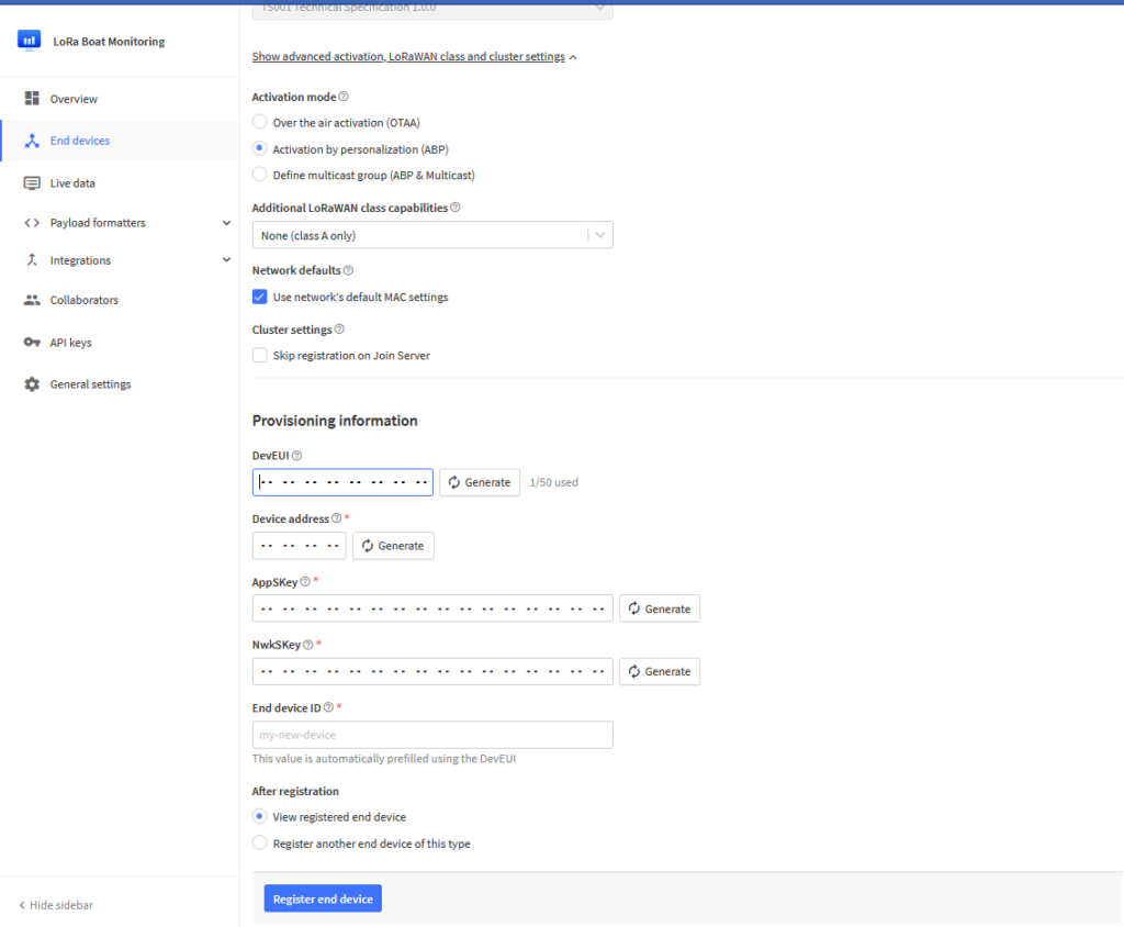 Applikation, Device und Payload Formatter bei TTN V3 – open-boat-projects.org